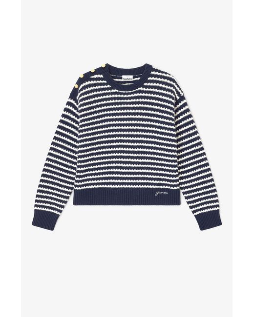 Ganni Dark Striped Wool Jumper in White | Lyst UK