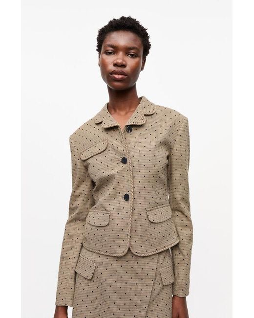 Ganni Flock Check Suiting Blazer Jacket in Natural | Lyst