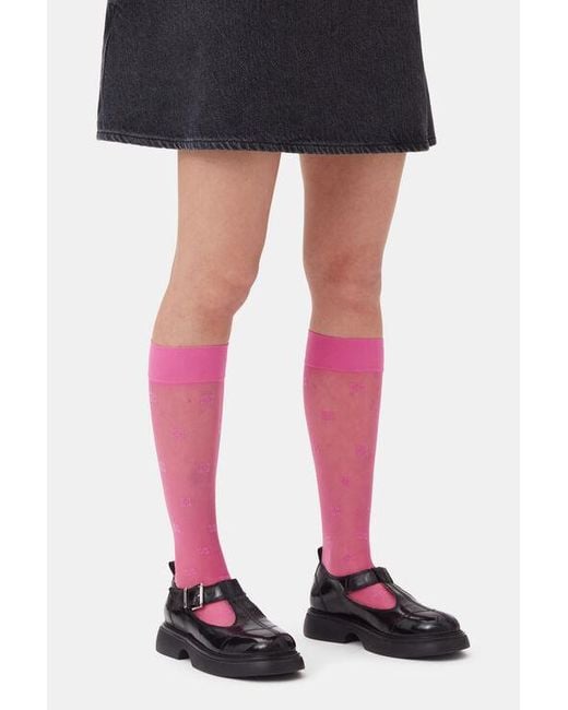 Ganni Butterfly Lace Socks in Pink | Lyst