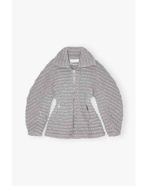 Ganni Grey Stretch Quilt Curve Sleeve Jacket in Gray | Lyst