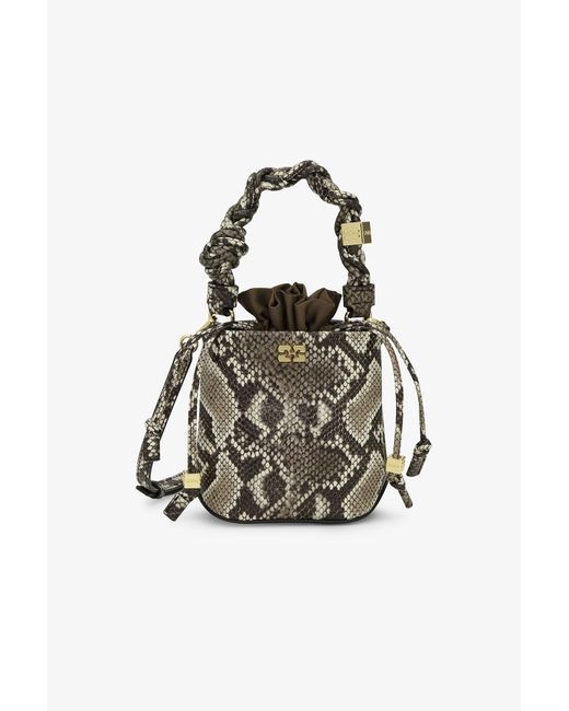 Ganni Snake Mini Bou Bucket Bag in White | Lyst