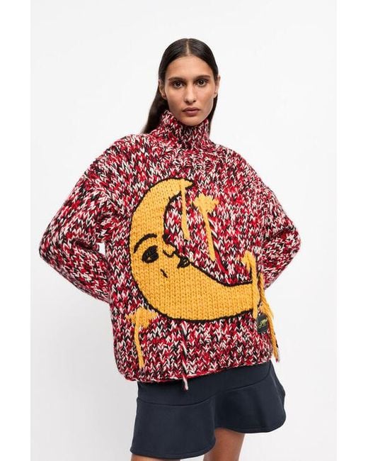 Ganni Handknit High Neck Jumper in Red | Lyst
