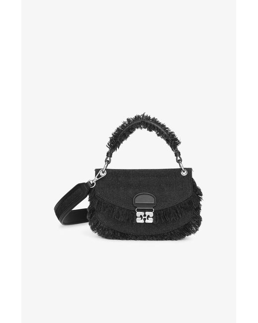 Ganni Denim Mini Top Handle Apo-G Bag in Black | Lyst