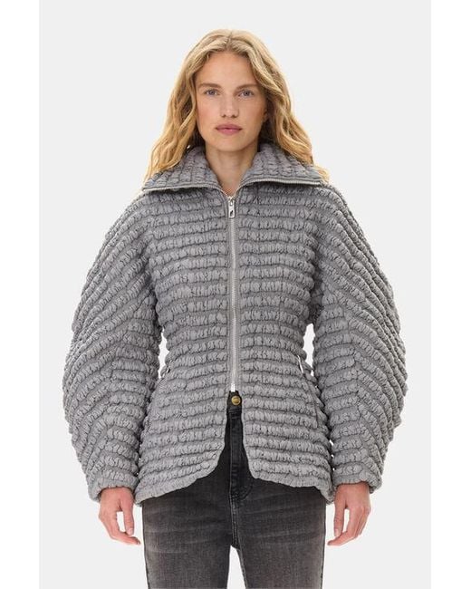 Ganni Grey Stretch Quilt Curve Sleeve Jacket in Gray | Lyst