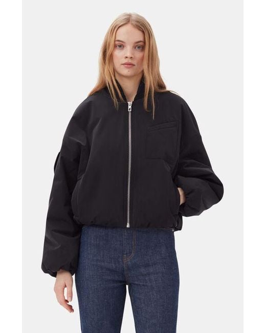 Ganni Twill Oversized Short Bomber Jacket in Blue | Lyst