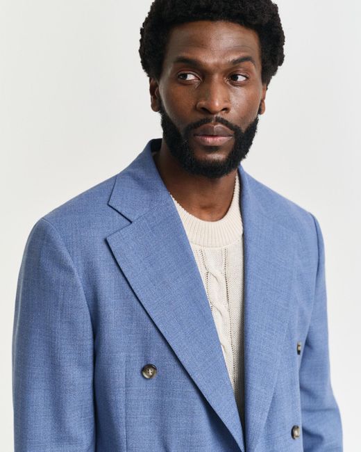 GANT Regular Fit Mouline Wool Suit Jacket in Blue for Men | Lyst UK