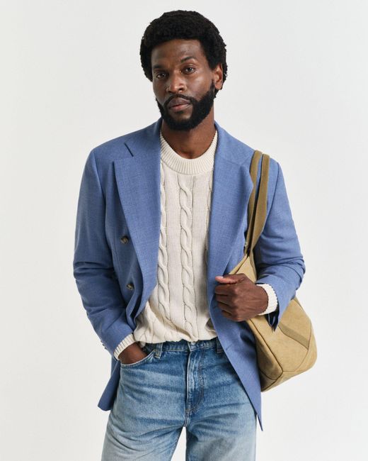 GANT Regular Fit Mouline Wool Suit Jacket in Blue for Men | Lyst UK
