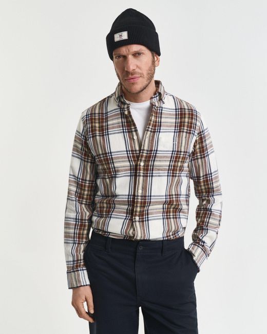 GANT Regular Fit Windblown Flannel Check Shirt in Grey for Men | Lyst UK