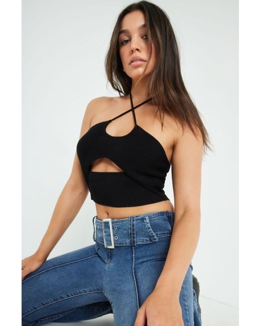 Garage Synthetic Cut-out Halter Top in Black | Lyst