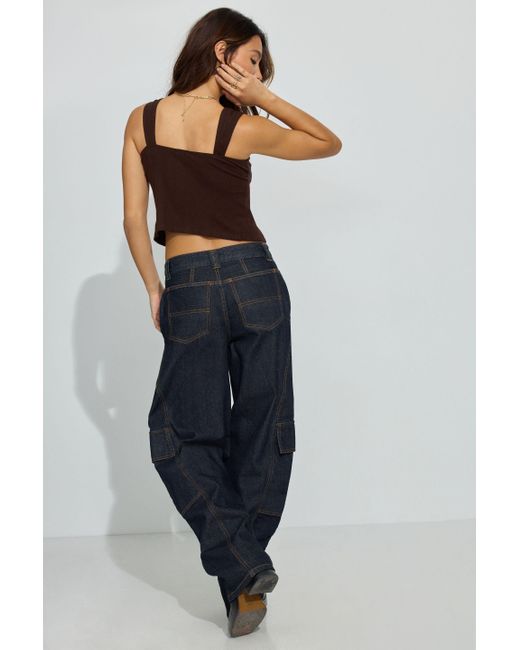 Garage Low Rise Baggy Cargo Jeans in Blue | Lyst