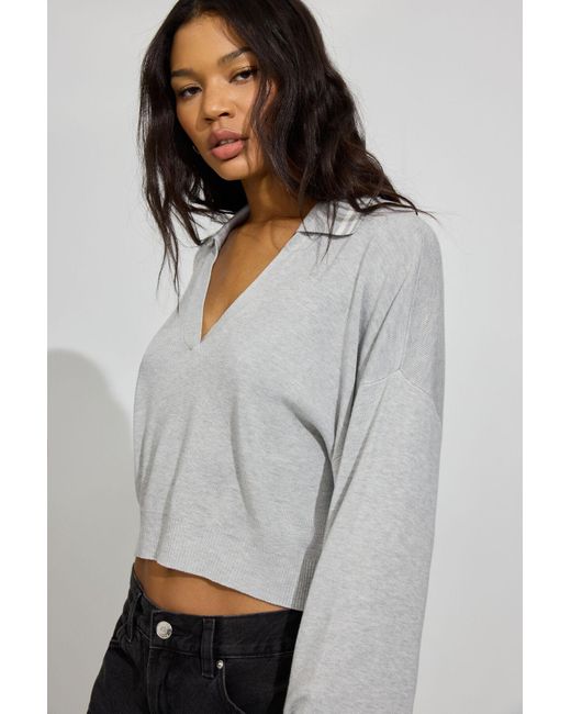 Garage Cropped Boxy Polo Top in Gray | Lyst