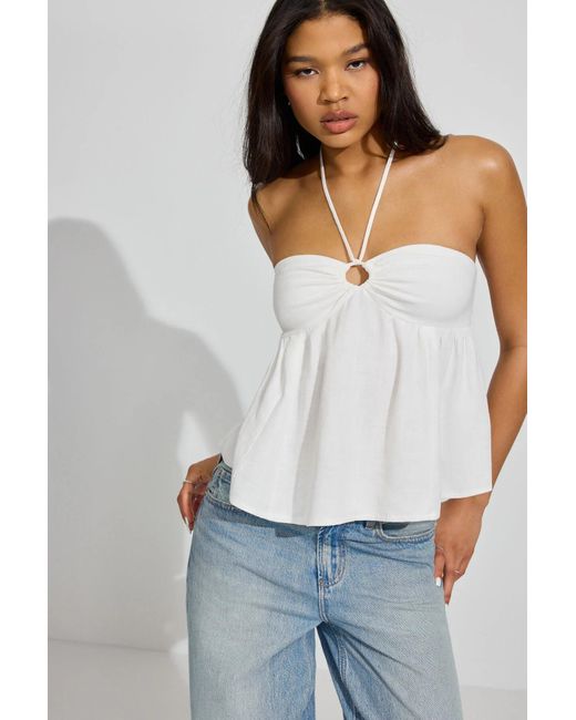 Garage Linen Halter Babydoll Cami Top in White | Lyst