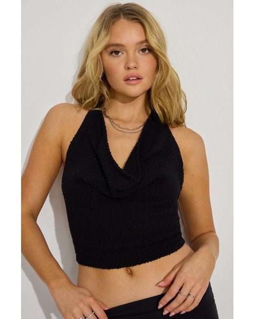 Garage Bouclé Cowl Halter Top in Black | Lyst