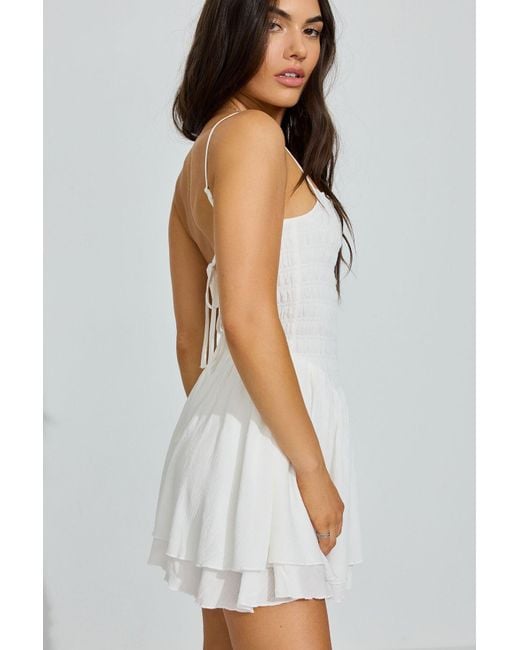 Garage Kenzie Smocked Tiered Romper in White | Lyst