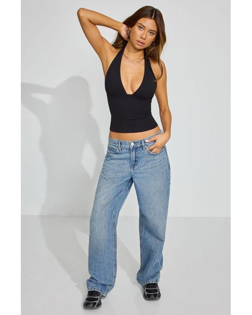 Garage Sleek Plunge Halter Top in Black | Lyst