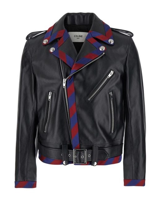 Celine Biker Jacket With Striped Motif Details in Black for Men | Lyst UK