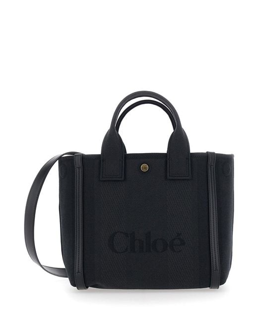 Chloé 'Carry Small' Handbag With Front Logo Print in Black | Lyst UK