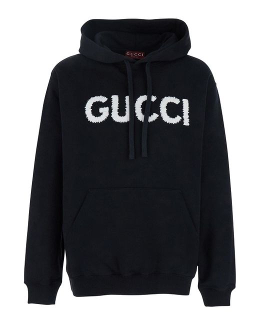 Gucci Hoodie With Embroidered Logo On The Front in Blue for Men | Lyst