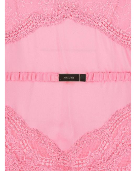 Gucci Dress With Deep V-Neck And Removable Ruffle Belt in Pink | Lyst UK