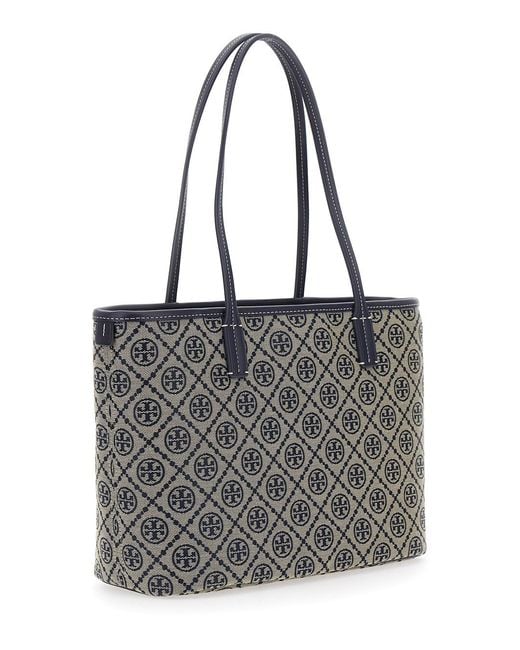 Tory Burch Tote T Monogram Small Zip in Grey | Lyst UK