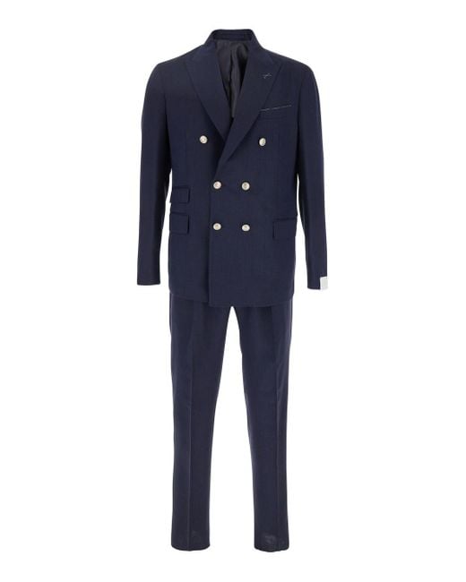 Eleventy Double-Breasted Suit With Peak Revers And Jewel Buttons in ...