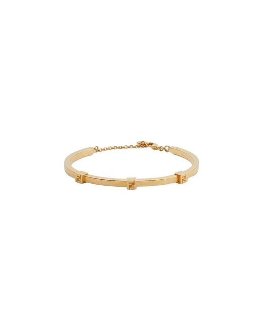 Fendi Rigid Bracelet With Claw Clasp And Bronze Logo Plate For in White ...