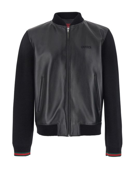 Gucci Bomber Jacket With Front Logo in Black for Men | Lyst