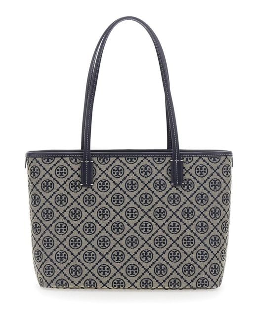 Tory Burch Tote T Monogram Small Zip in Grey | Lyst UK