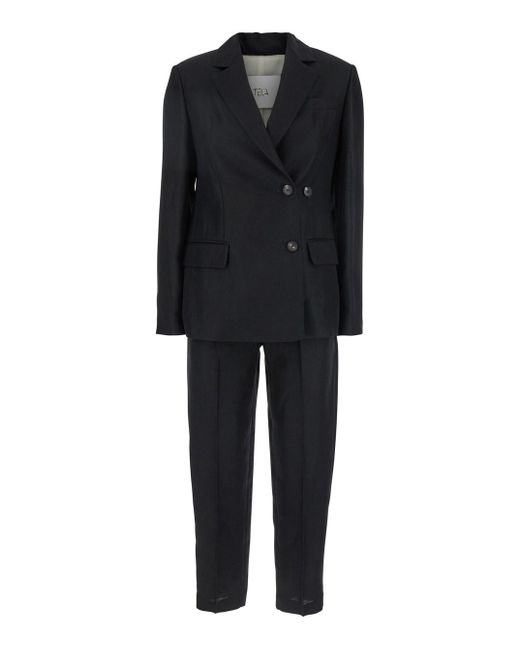 Tela Double-Breasted Suit With Notched Revers in Black | Lyst