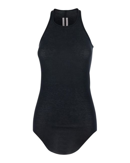 Rick Owens Top With Ribbed Design And U-Neck in Blue | Lyst UK