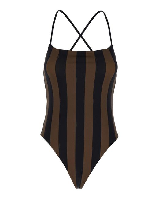 Fendi And One-Piece Swimsuit With Ff And Stripe Motif in Black | Lyst