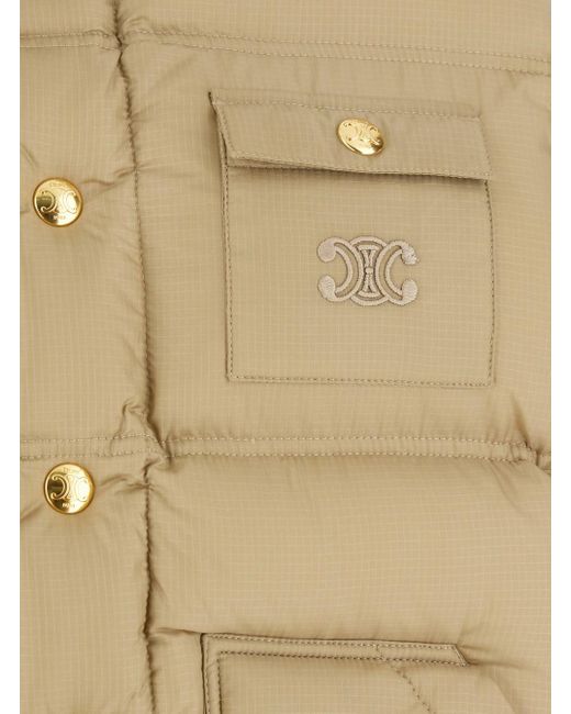 Celine Down Jacket With Triomphe Logo On Front in Natural | Lyst UK