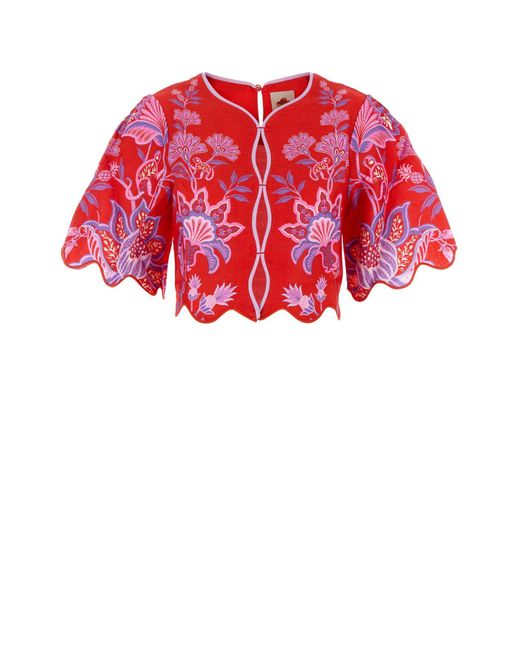 FARM Rio Printed Linen Blouse in Red | Lyst UK