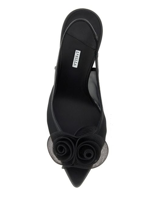 Le Silla Black Mesh Chanel Rose Sandals | Lyst UK