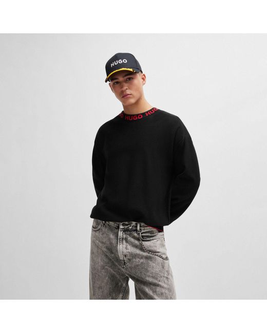 BOSS Smarlo Logo Collar Sweater in Black for Men | Lyst UK