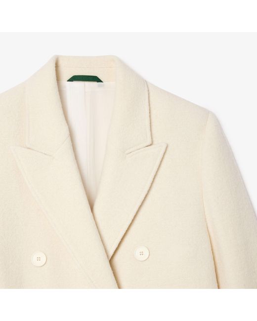 Lacoste Long Pure Wool Coat in Natural | Lyst UK