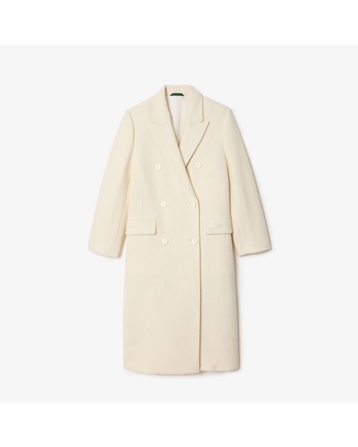 Lacoste Long Pure Wool Coat in Natural | Lyst UK