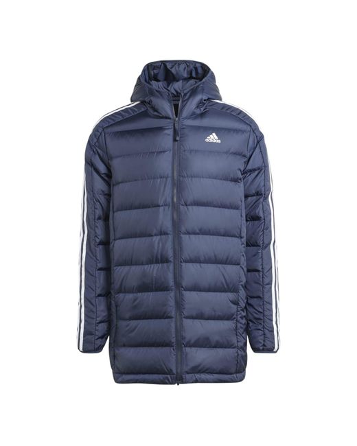adidas Essentials 3-stripes Light Down Hooded Jacket in Blue for Men | Lyst UK