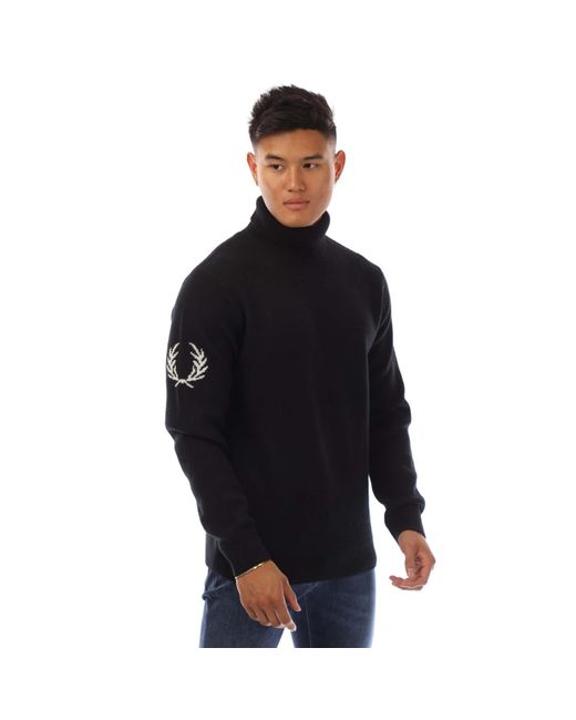 Fred Perry Laurel Wreath Roll Neck Sweater in Black for Men | Lyst UK