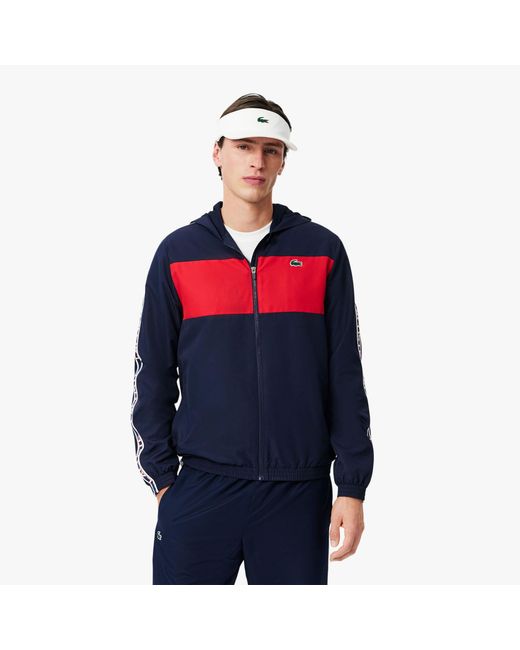 Lacoste Colour Block Logo Stripe Tennis Jacket in Blue for Men | Lyst UK