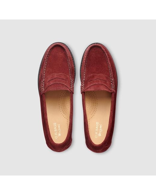 G.H. Bass & Co. Whitney Hairy Suede Weejuns Loafers in Red | Lyst