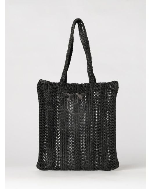 Pinko Easy Tote Crocheted Raffia Bag in Black | Lyst UK