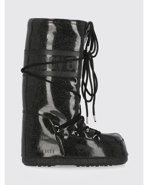 Moon Boot Flat Ankle Boots in Black | Lyst UK