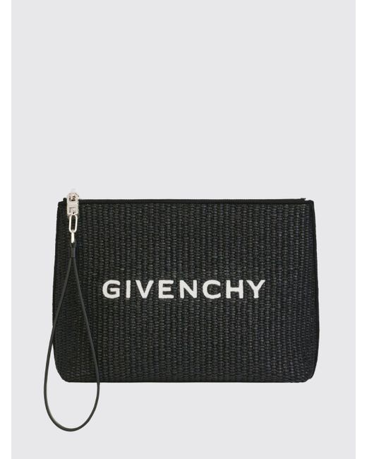 Givenchy Raffia Clutch Bag With Embroidered Logo in Black | Lyst