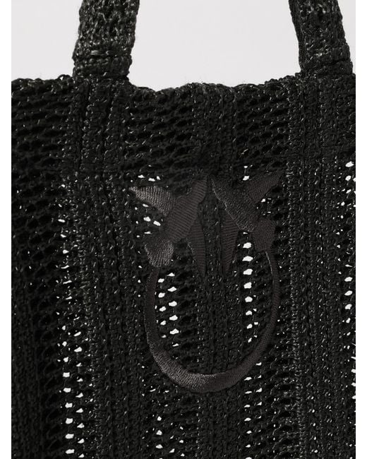 Pinko Easy Tote Crocheted Raffia Bag in Black | Lyst UK