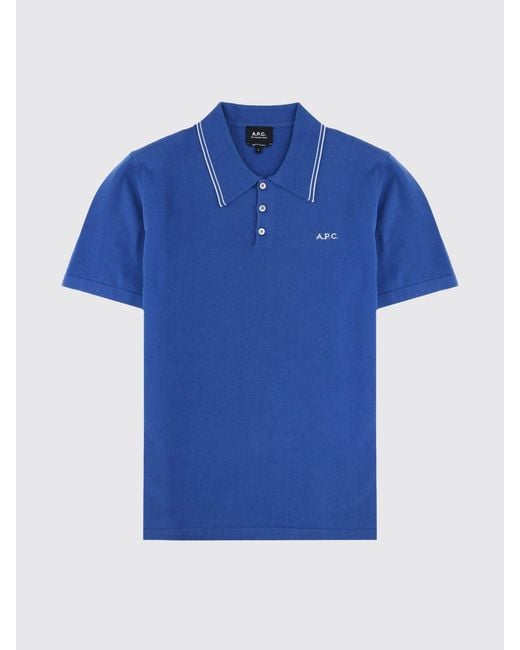 A.P.C. Short-Sleeved Cotton Polo Shirt With Contrast Logo in Blue for ...