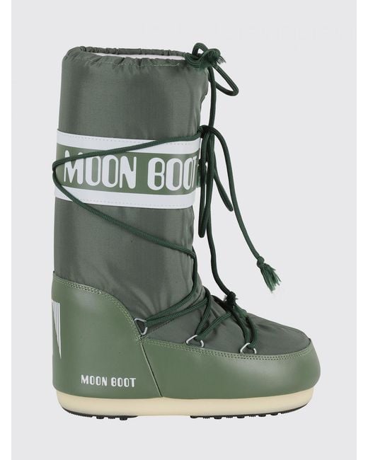Moon Boot Flat Ankle Boots in Green | Lyst UK