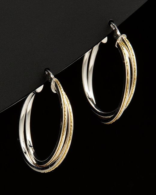 Italian Gold 14K Two-Tone Interlocking Hoops in Black | Lyst