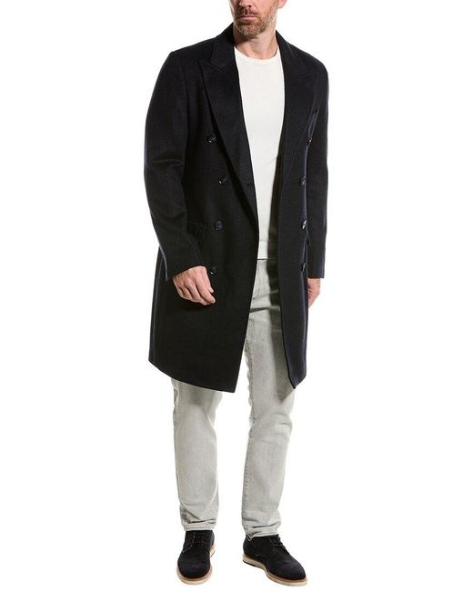 Paisley & Gray Paisley & Peak Double-Breasted Wool-Blend Coat in Black ...
