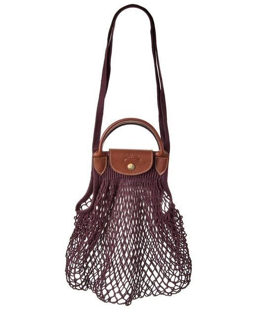 Longchamp Le Pliage Filet Large Mesh Handle Bag With Strap in Purple | Lyst